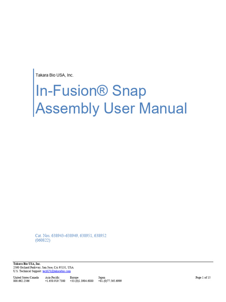 In-Fusion Snap Assembly User Manual | PDF | Molecular Cloning | Polymerase Chain Reaction