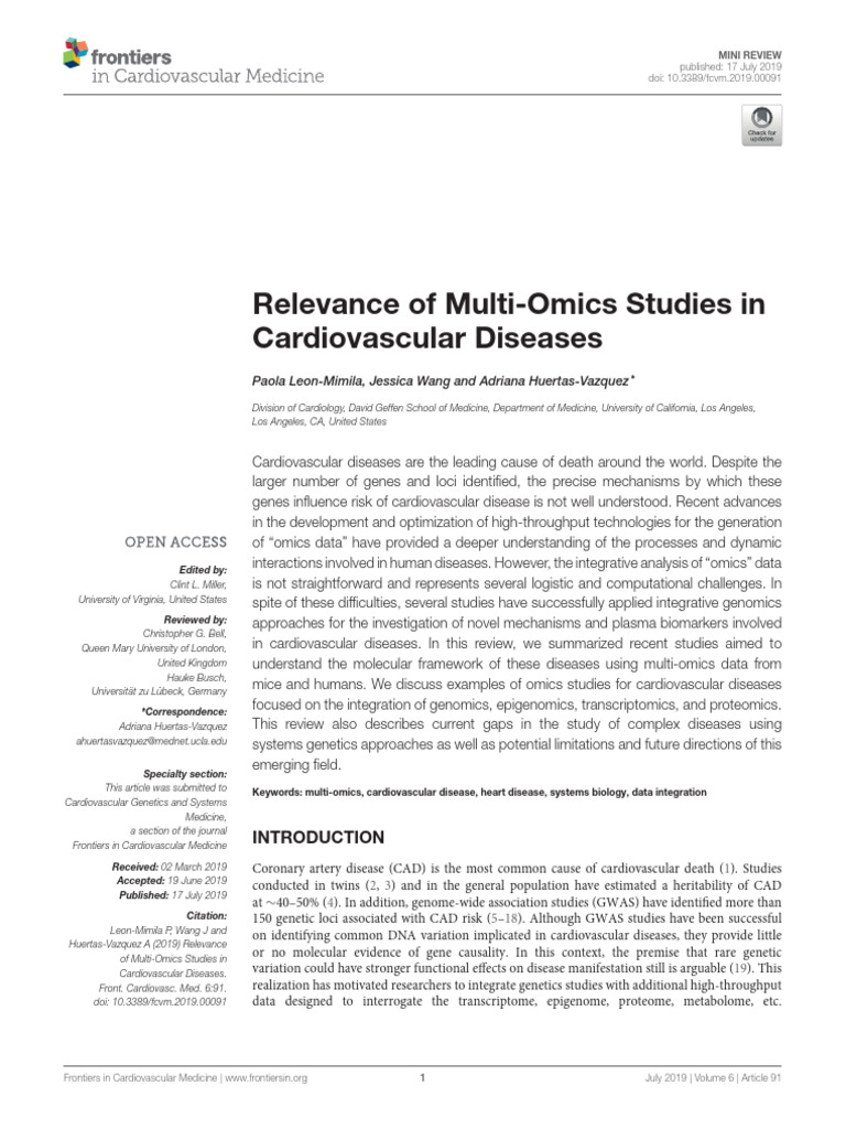 Relevance of Multi-Omics Studies in Cardiovascular Diseases | PDF ...