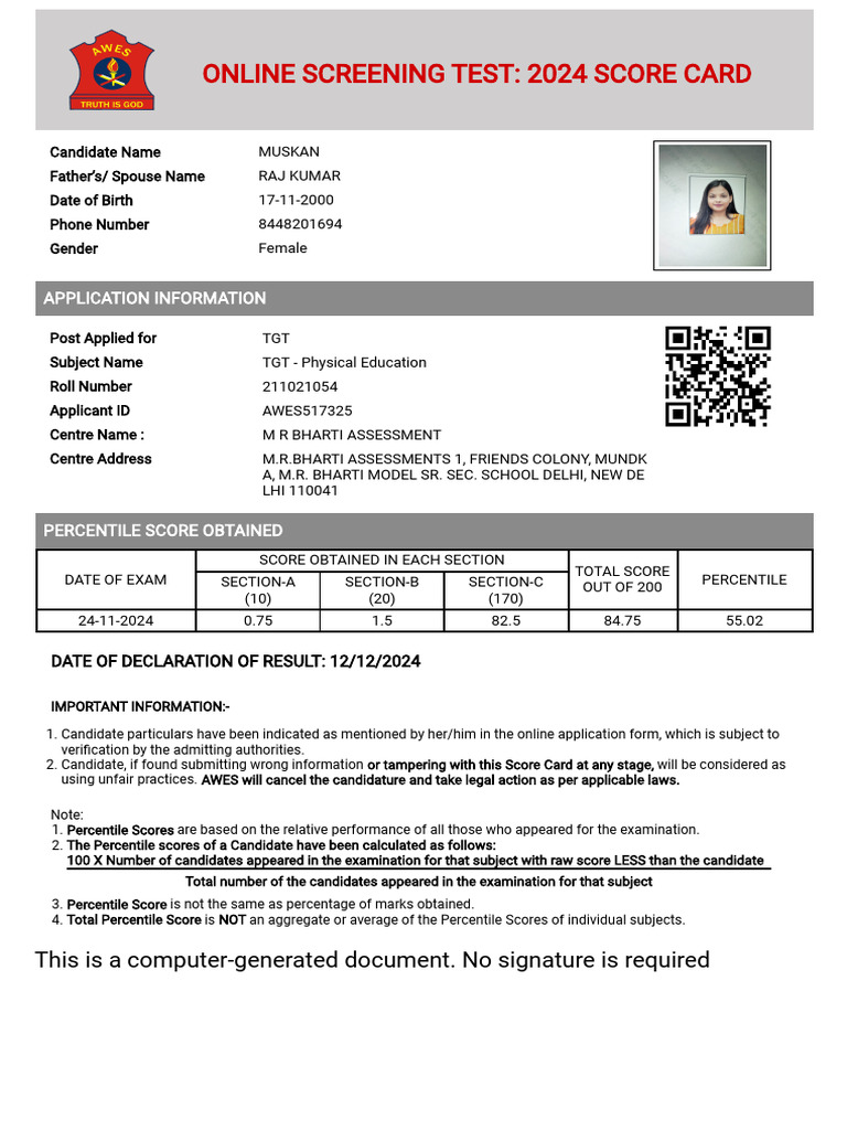 ScoreCard | PDF | Qualifications