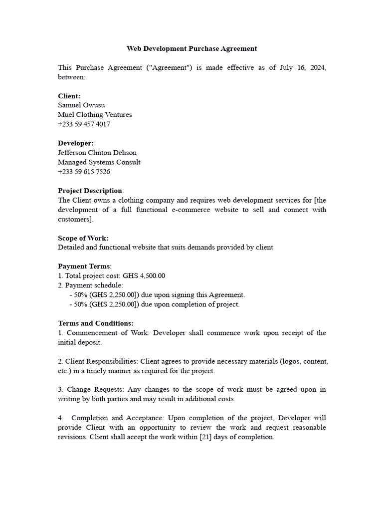 Web Development Agreement for E-Commerce | PDF