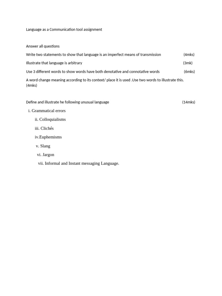 Language as a Communication Tool Assignment | PDF