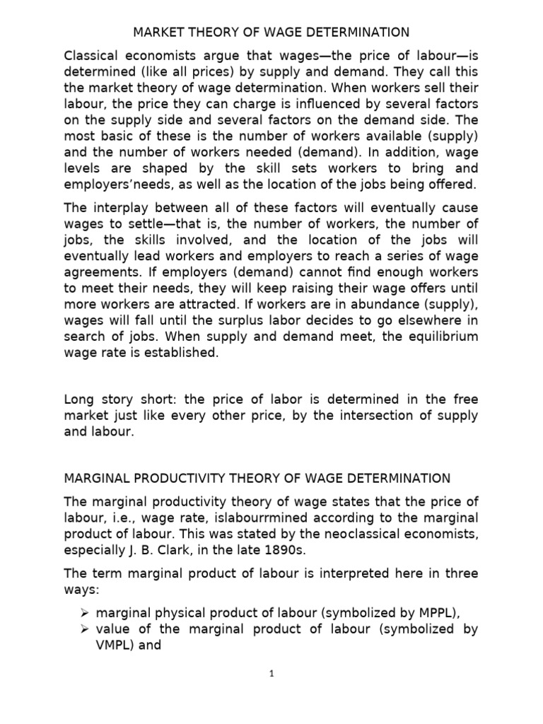 Theories of Wage Determination | PDF | Labour Economics | Perfect ...