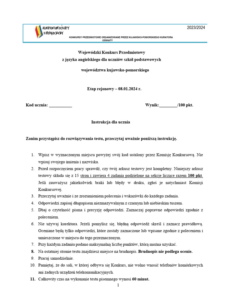 2023 24 Rejon Angielski A | PDF