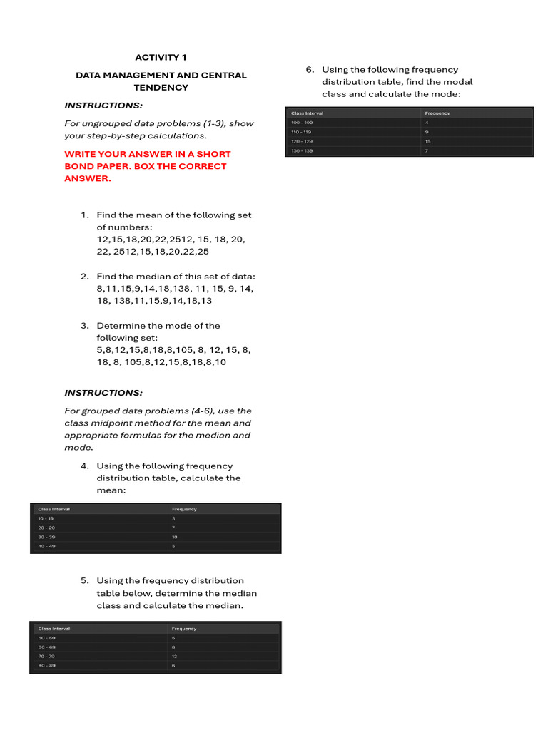 ACTIVITY 1 Data Management and Central Tendency | PDF