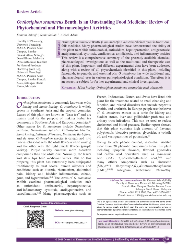Orthosiphon Stamineus: Phytochemical Review | PDF | Apoptosis | Polyphenol