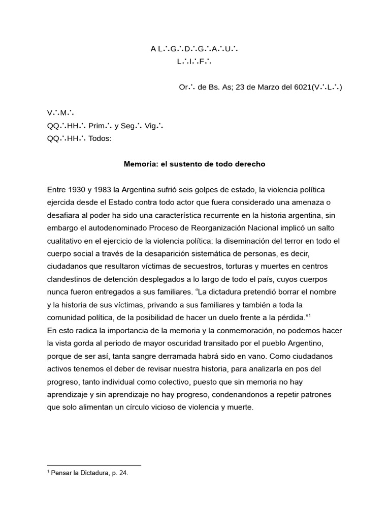 14) Memoria - El Sustento de Todo Derecho | PDF