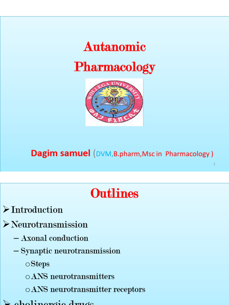 Dagim New ANS Pharmacology | PDF | Chemical Synapse | Acetylcholine