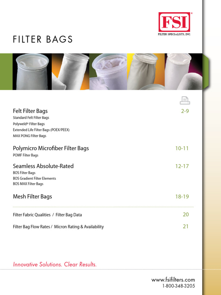 FSI Master Catalogue Filter Bags | PDF | Filtration | Lubricant