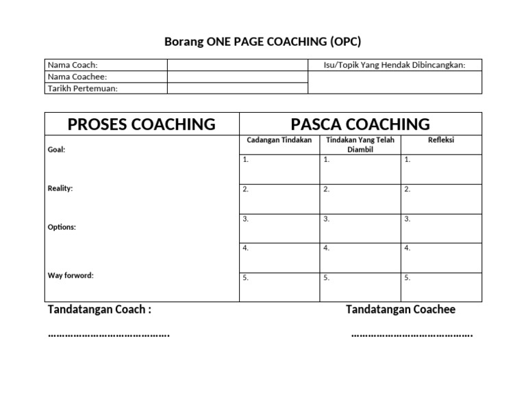Borang One Page Coaching | PDF