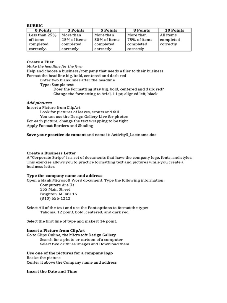 Activity For MS Word | PDF