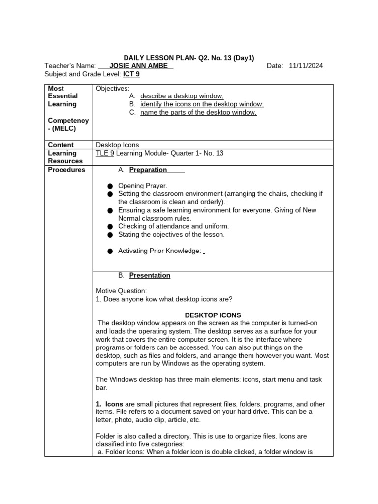 Ict Lp Day 1 Pdf Icon Computing Operating System Families