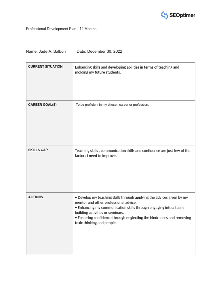Professional Development Plan | PDF