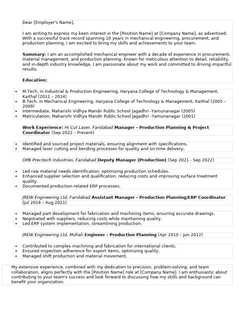 Cover Letter-sayed 1 | PDF | Business | Engineering