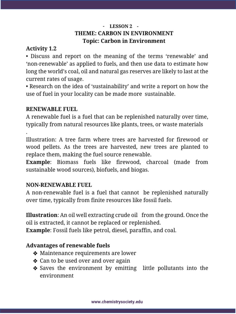 Lesson 2 - RENEWABLE AND NON-RENEWABLE CARBON-BASED FUELS | PDF | Fuels ...