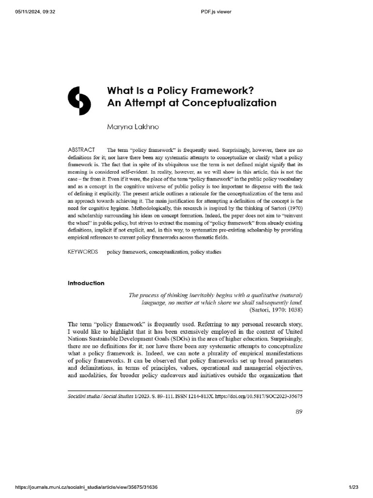 What Is A Policy Framework An Attempt at Conceptualization | PDF