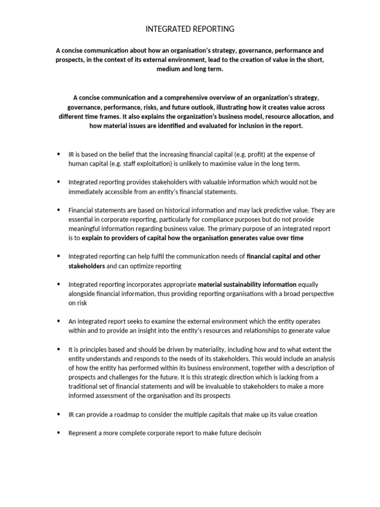 INTEGRATED REPORTING | PDF | Financial Statement | Governance