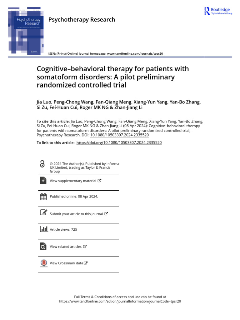 Cognitive Behavioral Therapy For Patients With Somatoform Disorders A Pilot Preliminary ...