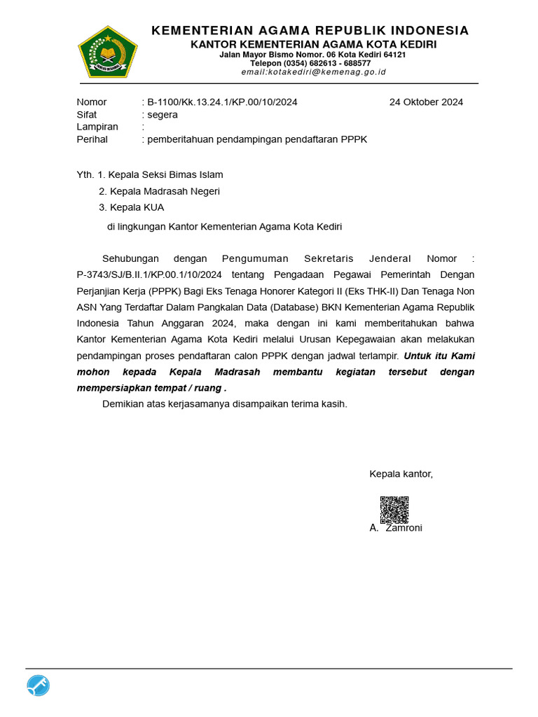 Surat pendampingan Pendaftaran PPPK | PDF