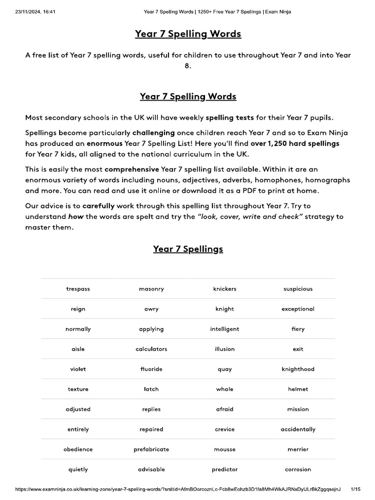 Year 7 Spelling Ninjia | PDF