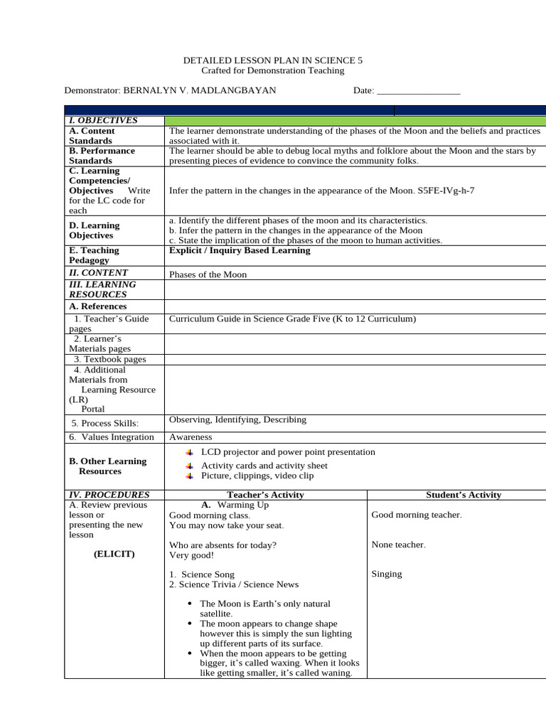 Science Lesson Plan: Phases of the Moon | PDF | Moon | Planetary Science