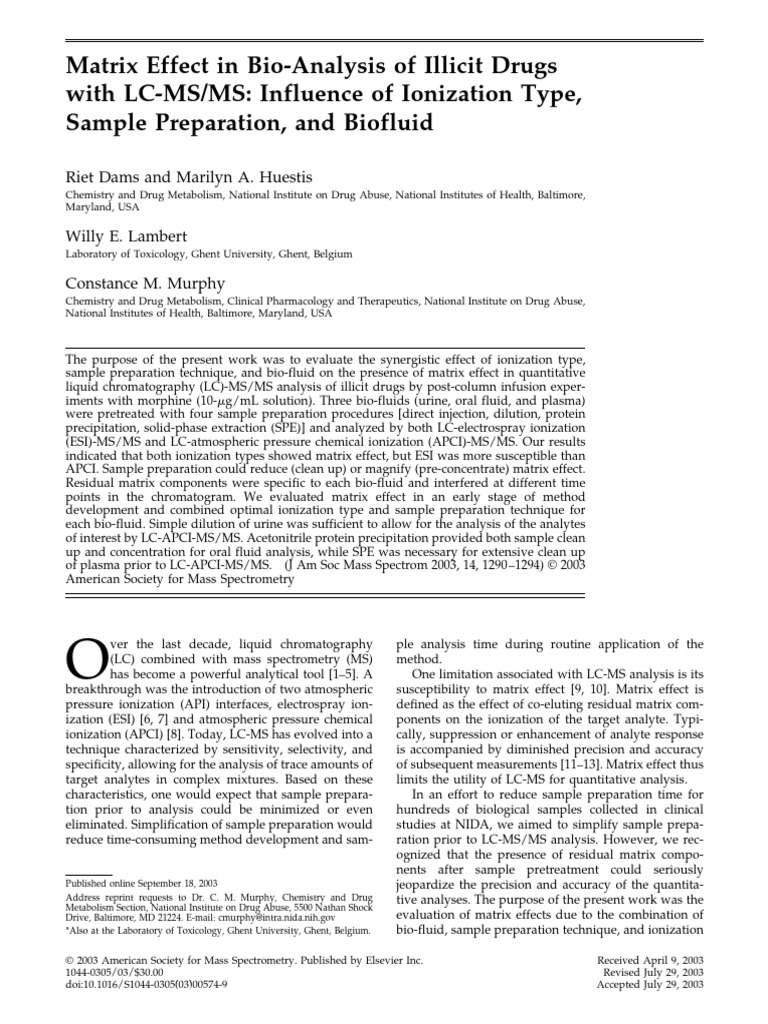 Matrix Effect in Bio-Analysis of Illicit Drugs | PDF | Liquid ...