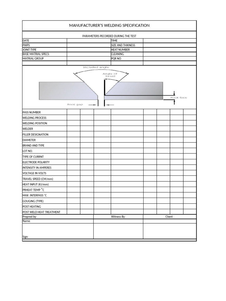 Welding Parameter Record Sheet | PDF