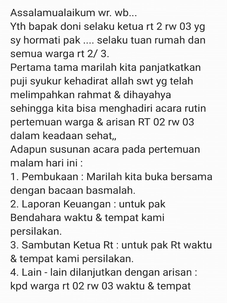 Susunan Acara RT 02 RW 03 | PDF