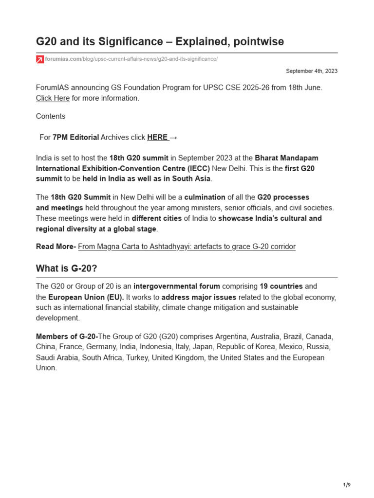 G20 and Its Significance Explained Pointwise | PDF | Economies | World ...