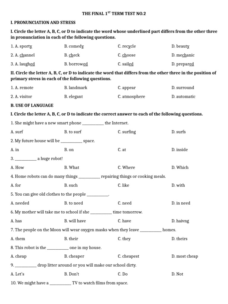 1st Term Test No. 2 Overview | PDF | Feeling | Linguistics