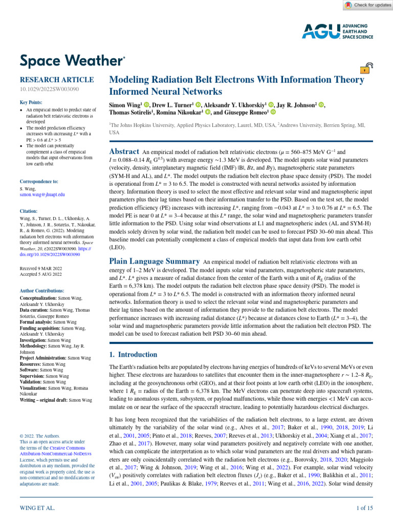 Space Weather Electron Modeling | PDF | Van Allen Radiation Belt ...