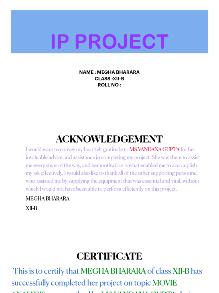 Megha Bharara CSV Project | PDF | Cinema Of India