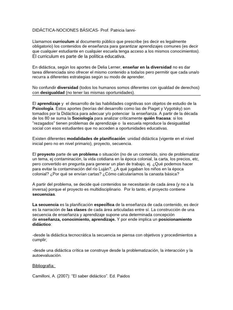 DIDACTICA Nociones Basicas | PDF | Enseñando | Plan de estudios