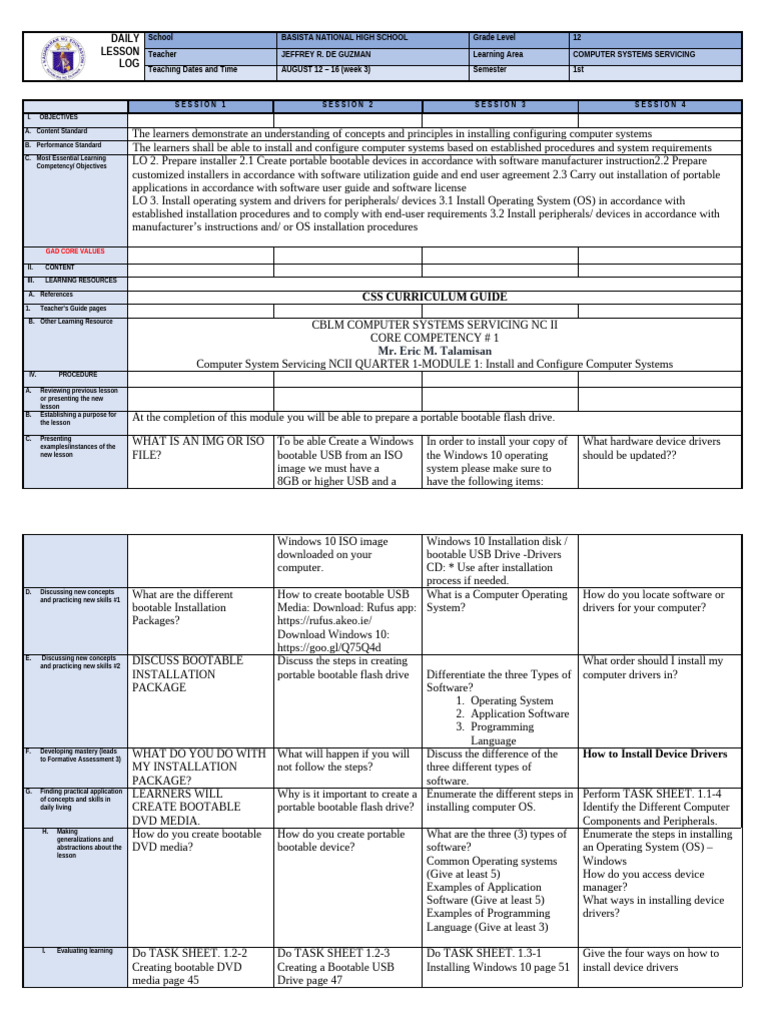 CSS - DLL Week 3 3rd Quarter | PDF | Installation (Computer Programs) | Usb Flash Drive