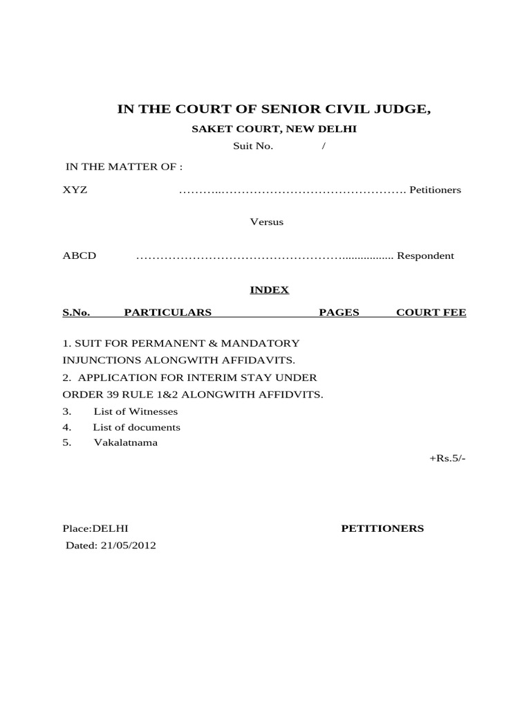 Suit For Permanent & Mandatory Injunction | PDF | Lawsuit | Affidavit
