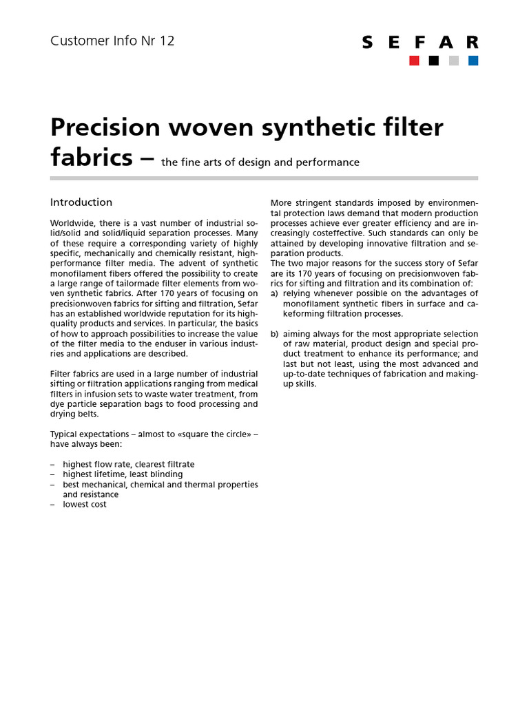 Precision Woven Synthetic Filter Fabrics | PDF | Textiles | Filtration