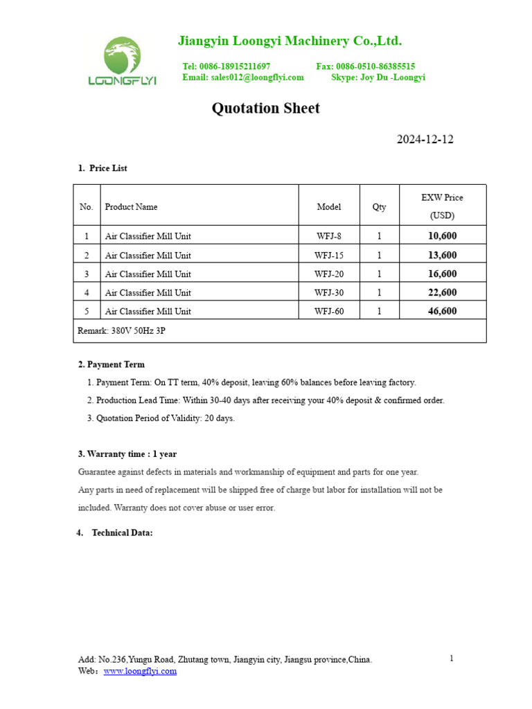 Air Classifier Mill Price List 2024 | PDF | Secondary Sector Of The Economy