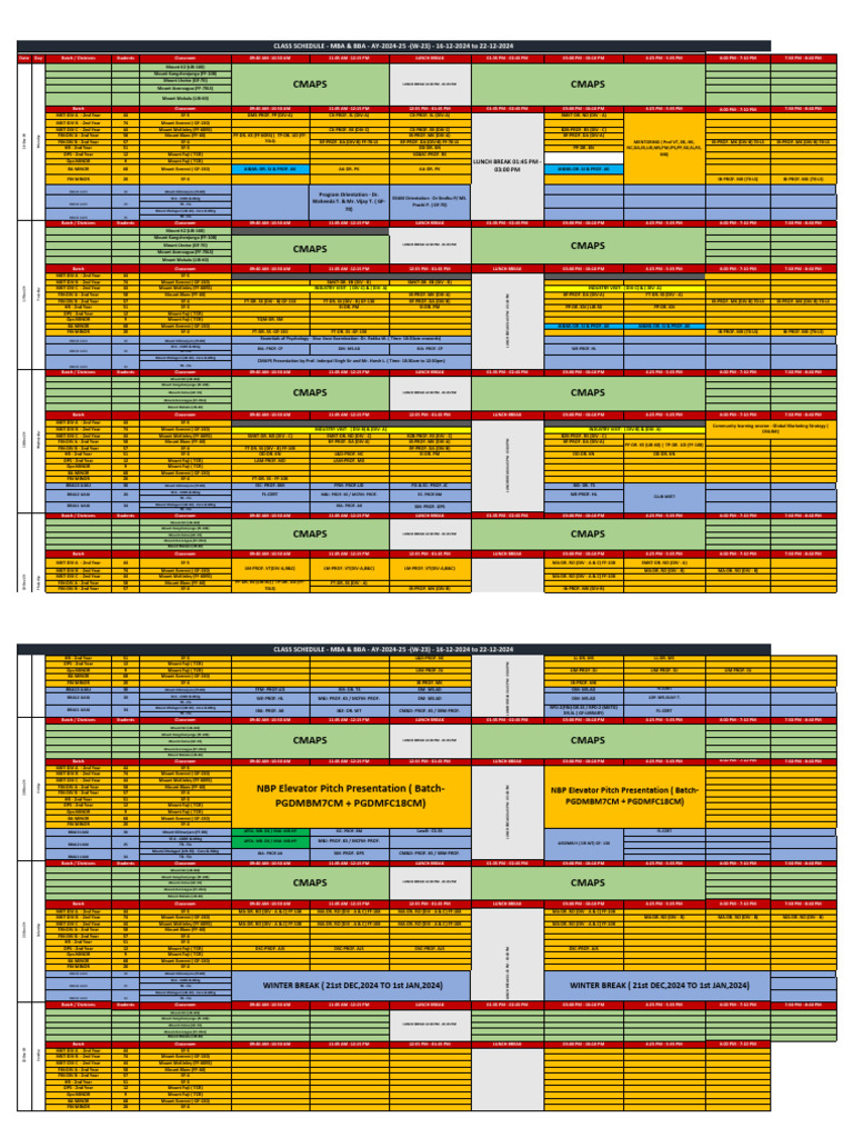 CLASS SCHEDULE - MBA & BBA - AY-2024-25 -(W-23) - 16-12-2024 to 22-12-2024-V1 | PDF