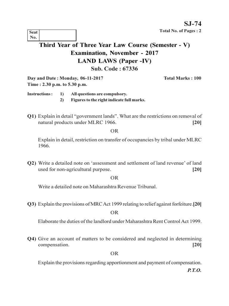 Llb3y 5 Sem Land Laws 67336 Nov 2017 | PDF