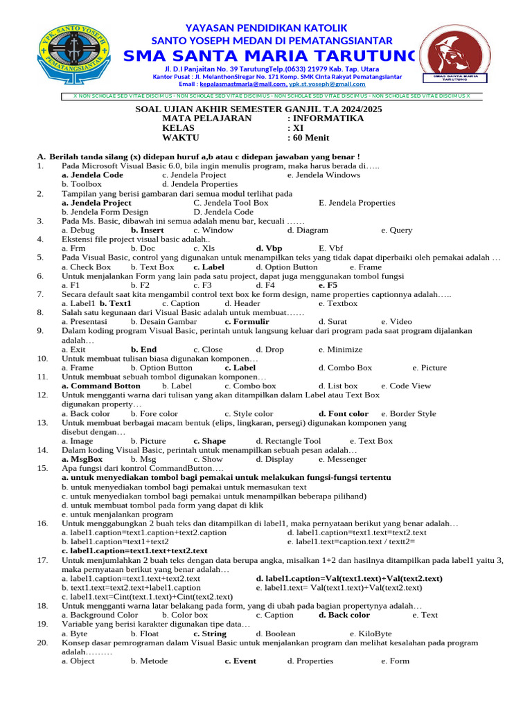 Soal Visual Basic Xi 2024 Lengkap Jawaban | PDF
