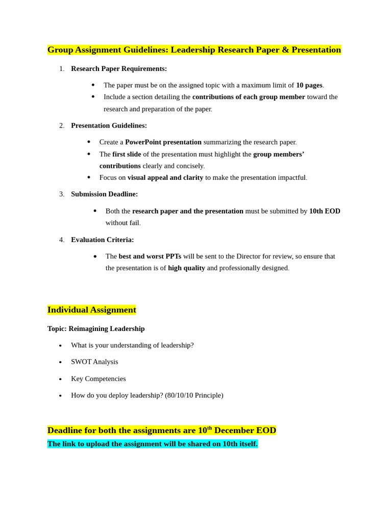Leadership Assignment Guidlines | PDF