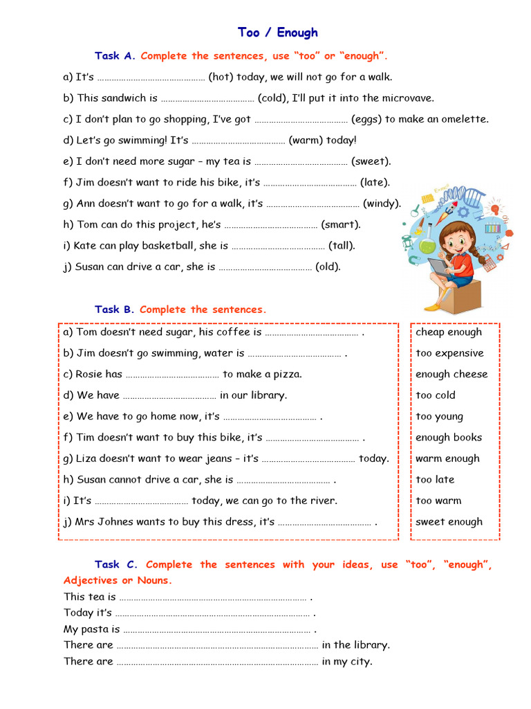 Mastering "Too" and "Enough" Exercises | PDF