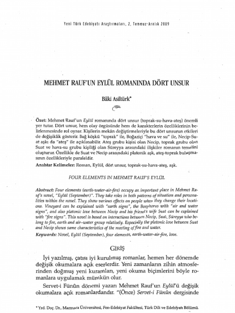 Mehmet Rauf'un Eyl - L Romaninda D - RT Unsur (#327697) - 323688 | PDF