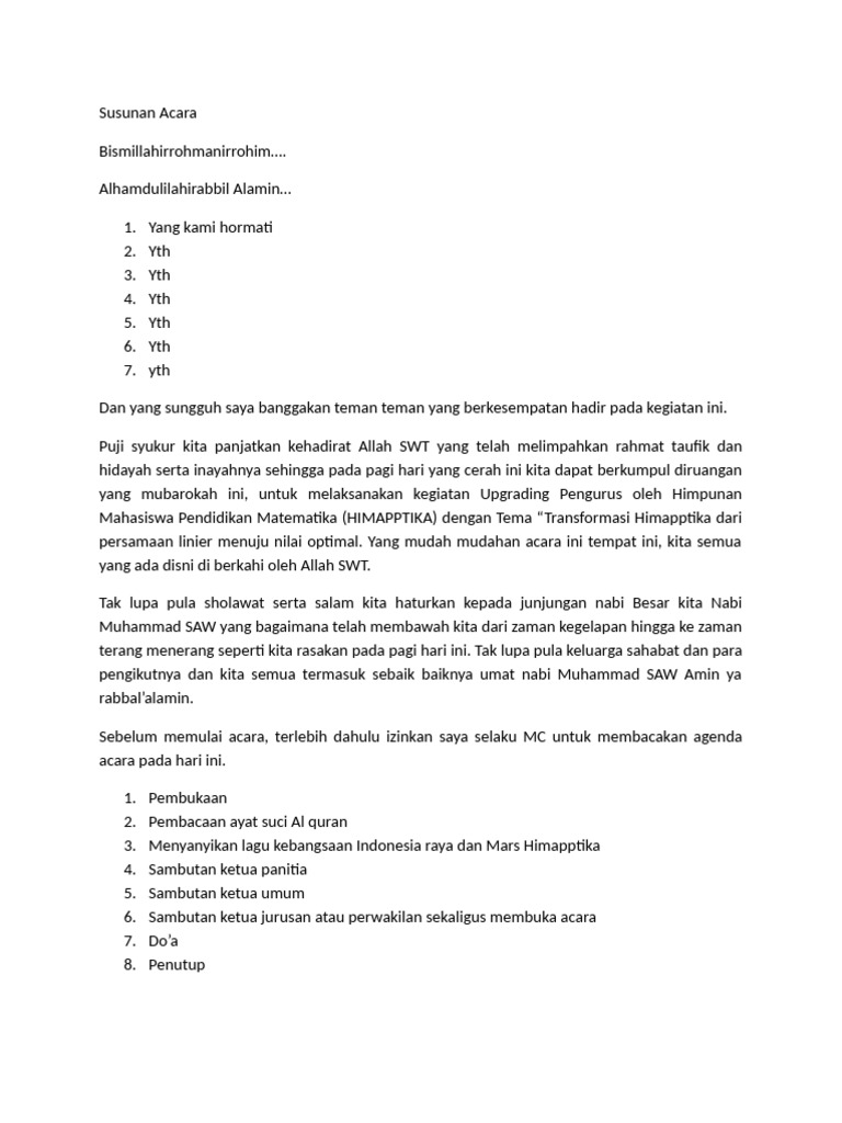 Susunan Acara Upgrading | PDF