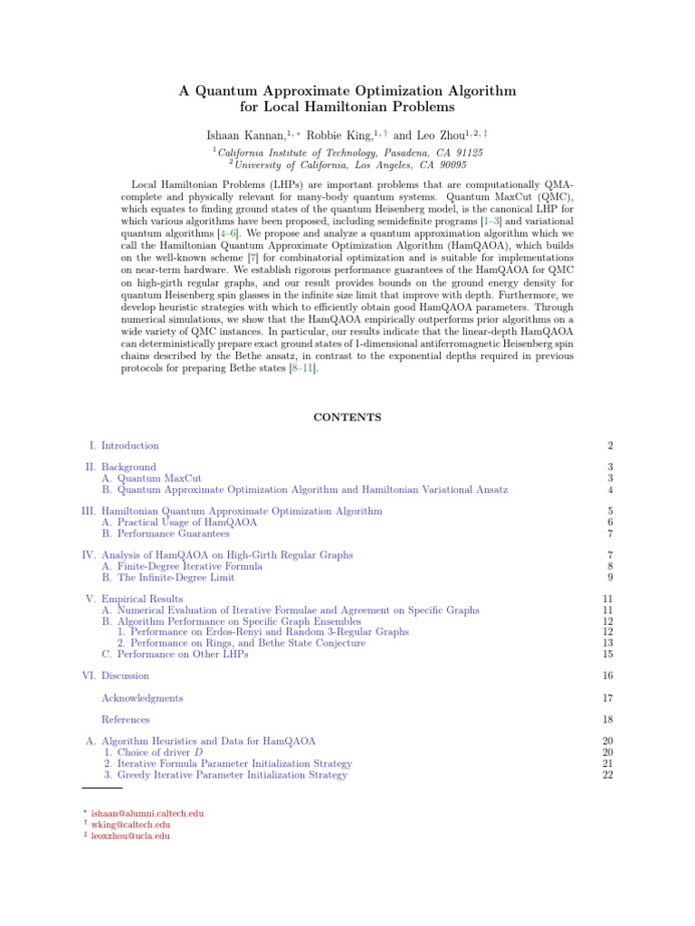 A Quantum Approximate Optimization Algorithm For Local Hamiltonian Problems | PDF | Theoretical ...