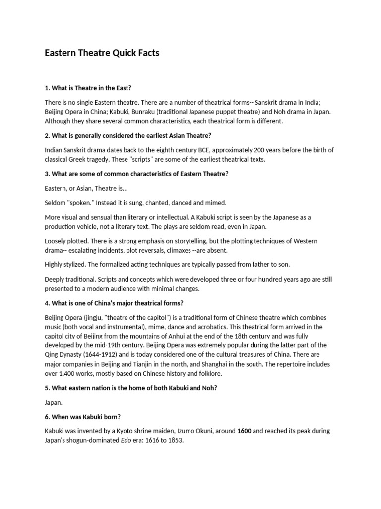 Eastern Theatre Quick Facts | PDF | Theatre | Oral Literature