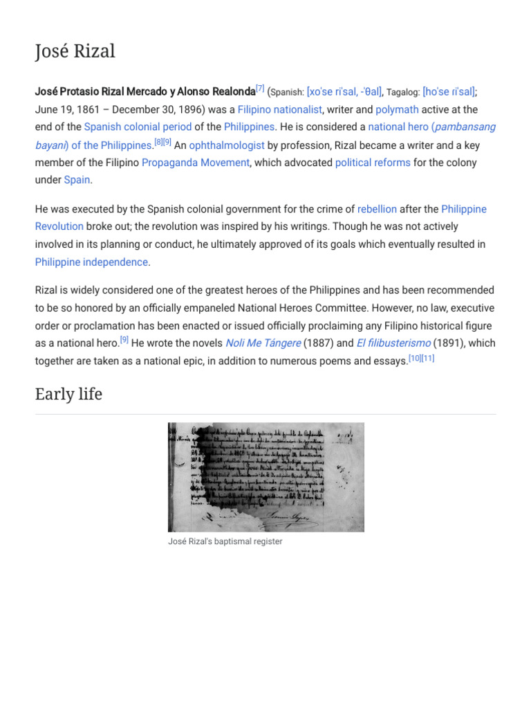 José Rizal - Wikipedia (1) | PDF