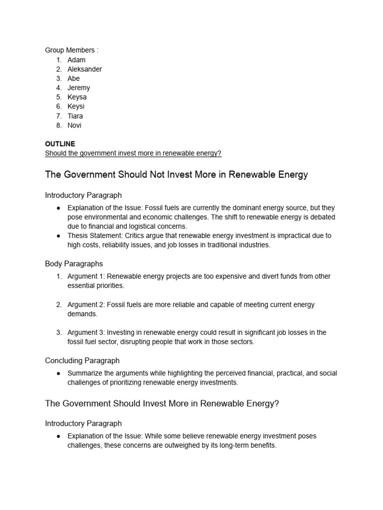 Outline Argumentative Essay | PDF | Electric Vehicle | Renewable Energy
