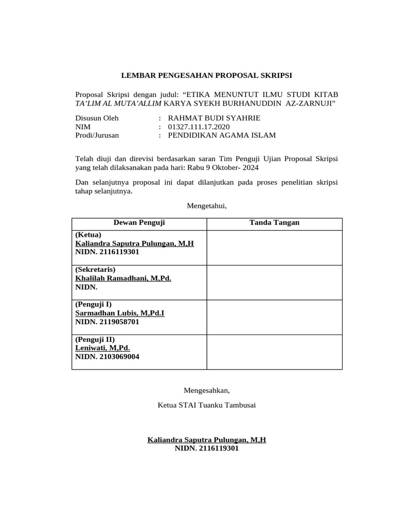Lembar Pengesahan Proposal Skripsi | PDF