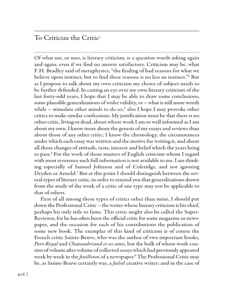 To Criticize A Critic | PDF | English Literature