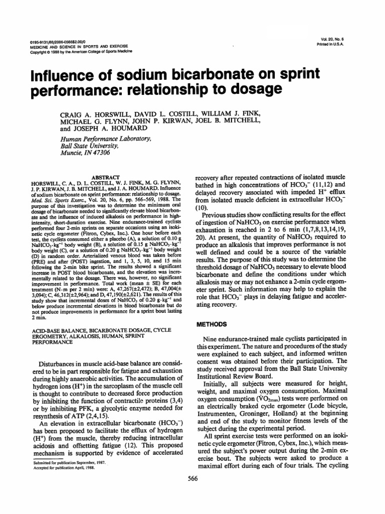 Influence or SB On Sprint Performance, Relationship To Dosage | PDF